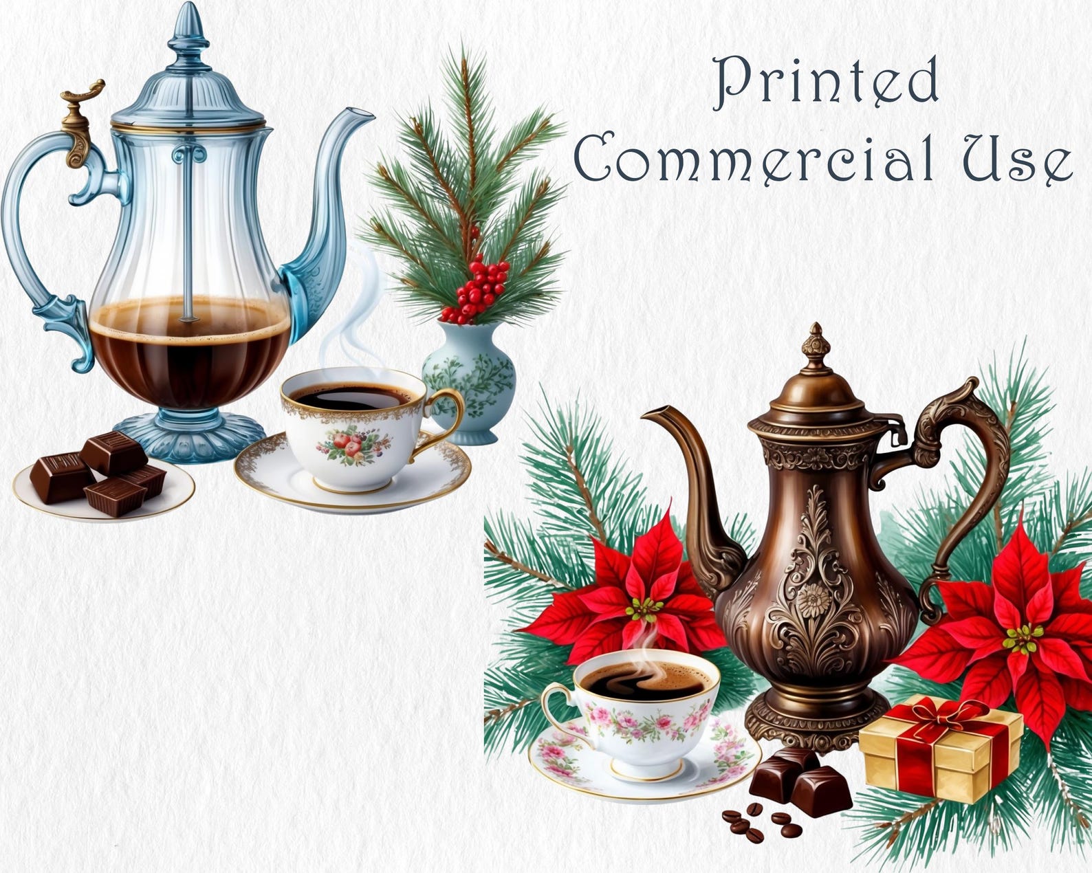 Vintage Christmas Coffee Pot Clipart Set. Festive Holiday Digital Art ...