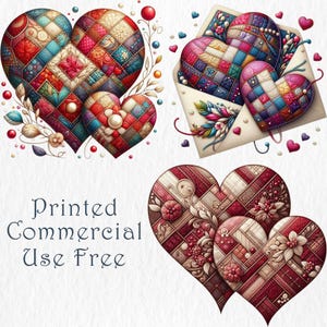 Heart Quilt Art Patchwork Clipart Set. Romantic Valentine's Day Hearts ...