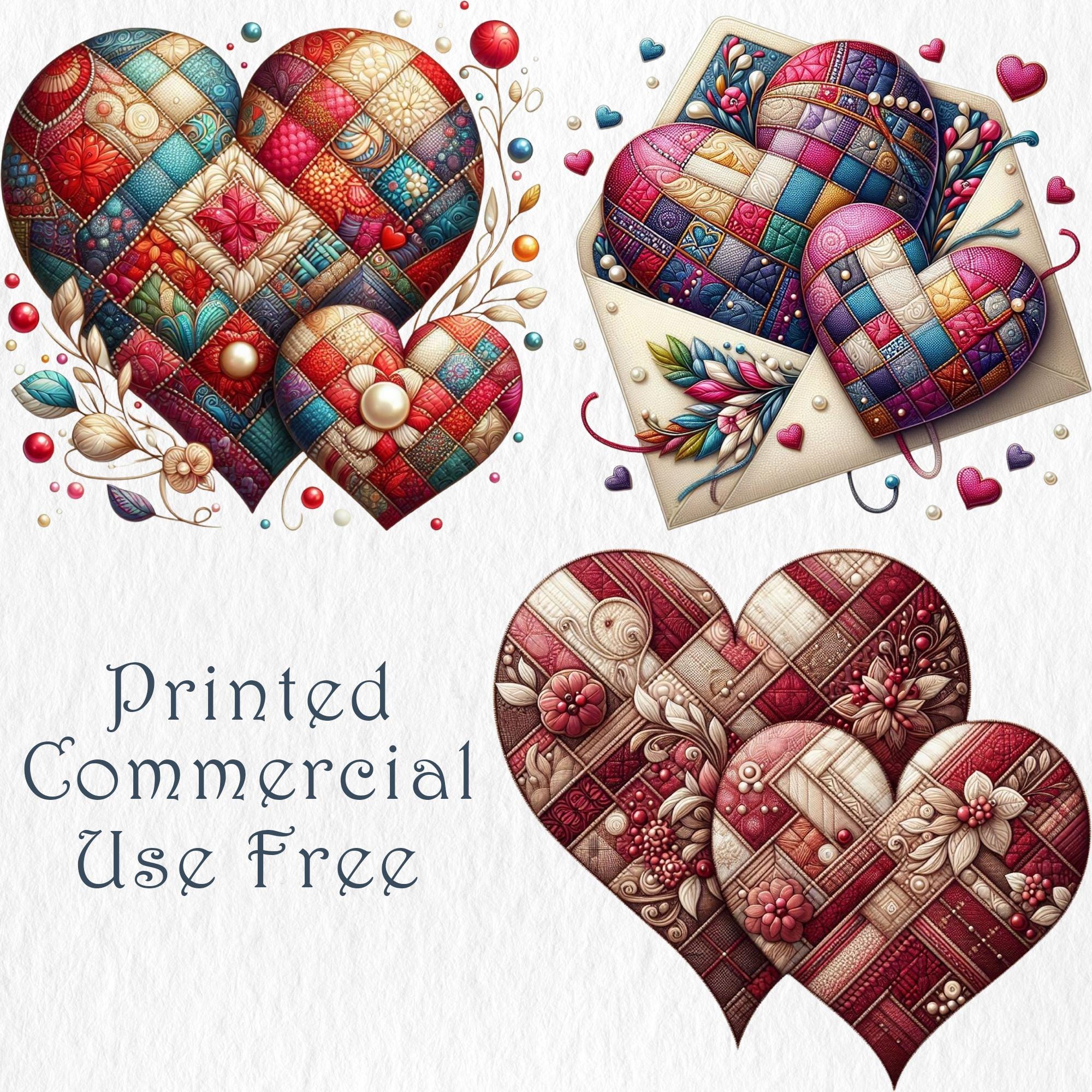 Heart Quilt Art Patchwork Clipart Set. Romantic Valentine's Day Hearts ...