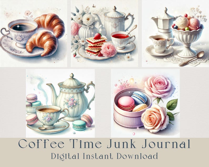 Vintage Coffee Time Junk Journal Pages, Coffee Printable Paper Set ...
