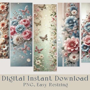 Floral Printable Bookmarks Set, 20 PNG Gentle Flowers Bookmarks Kit ...
