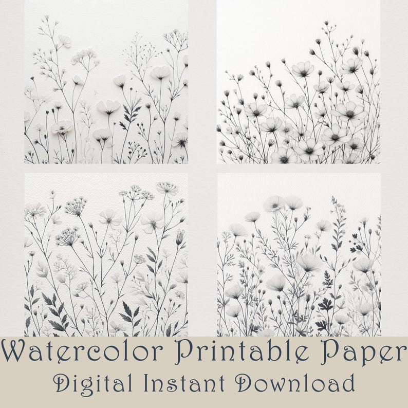 Watercolor Texture Floral Printable Paper. Wild Pressed Flowers Digital ...