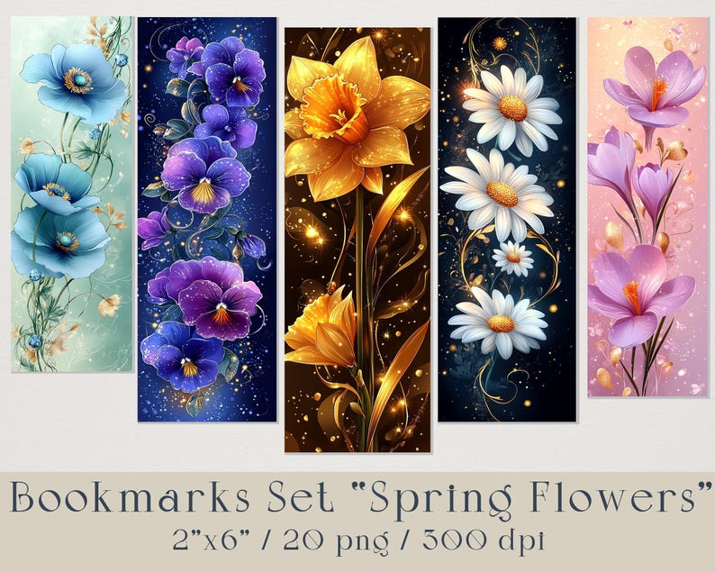 Spring Flowers Bookmarks Printable. Floral Bookmark Digital Instant ...