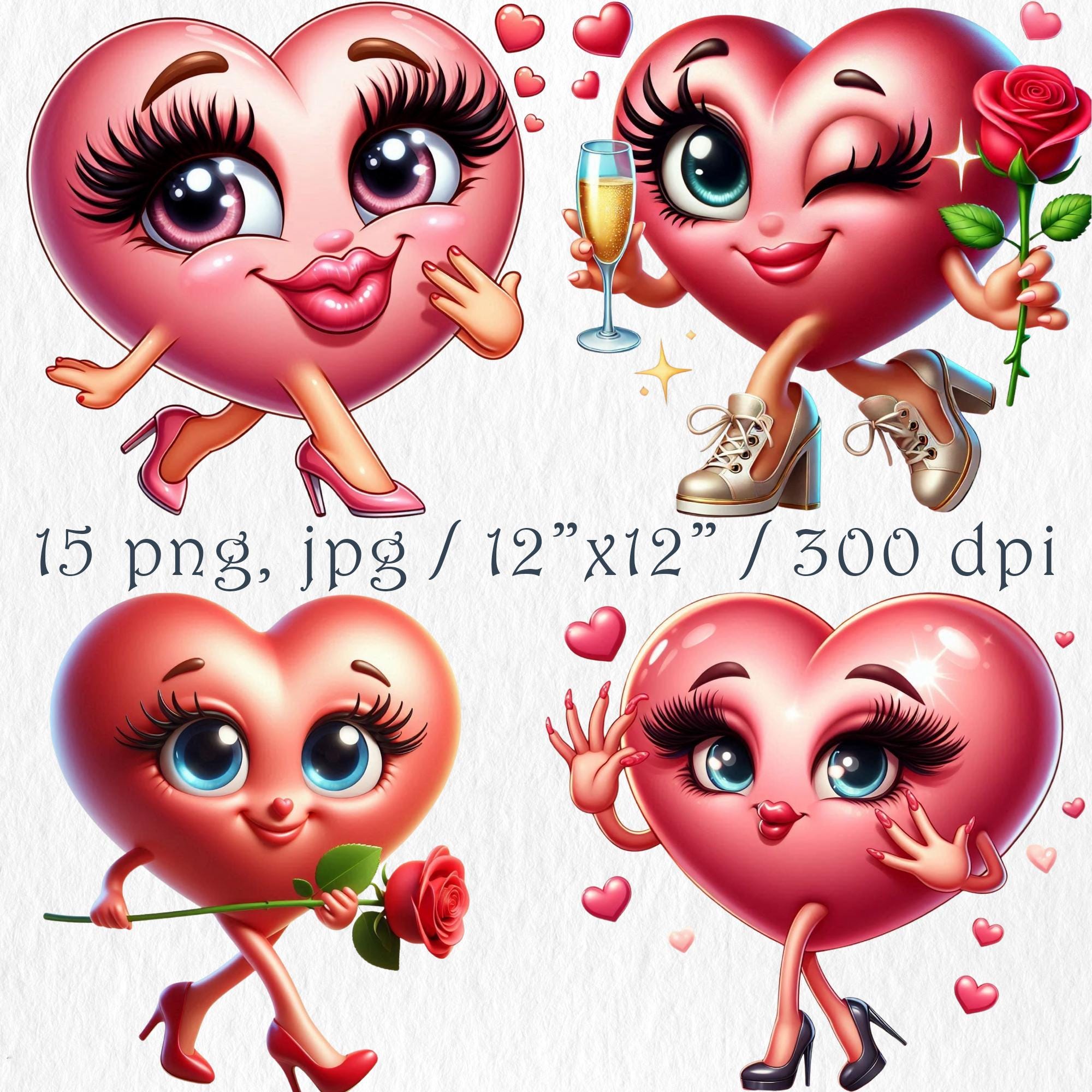 Cute Heart Girl Clipart. Valentine’s Day Heart Digital Art Bundle ...