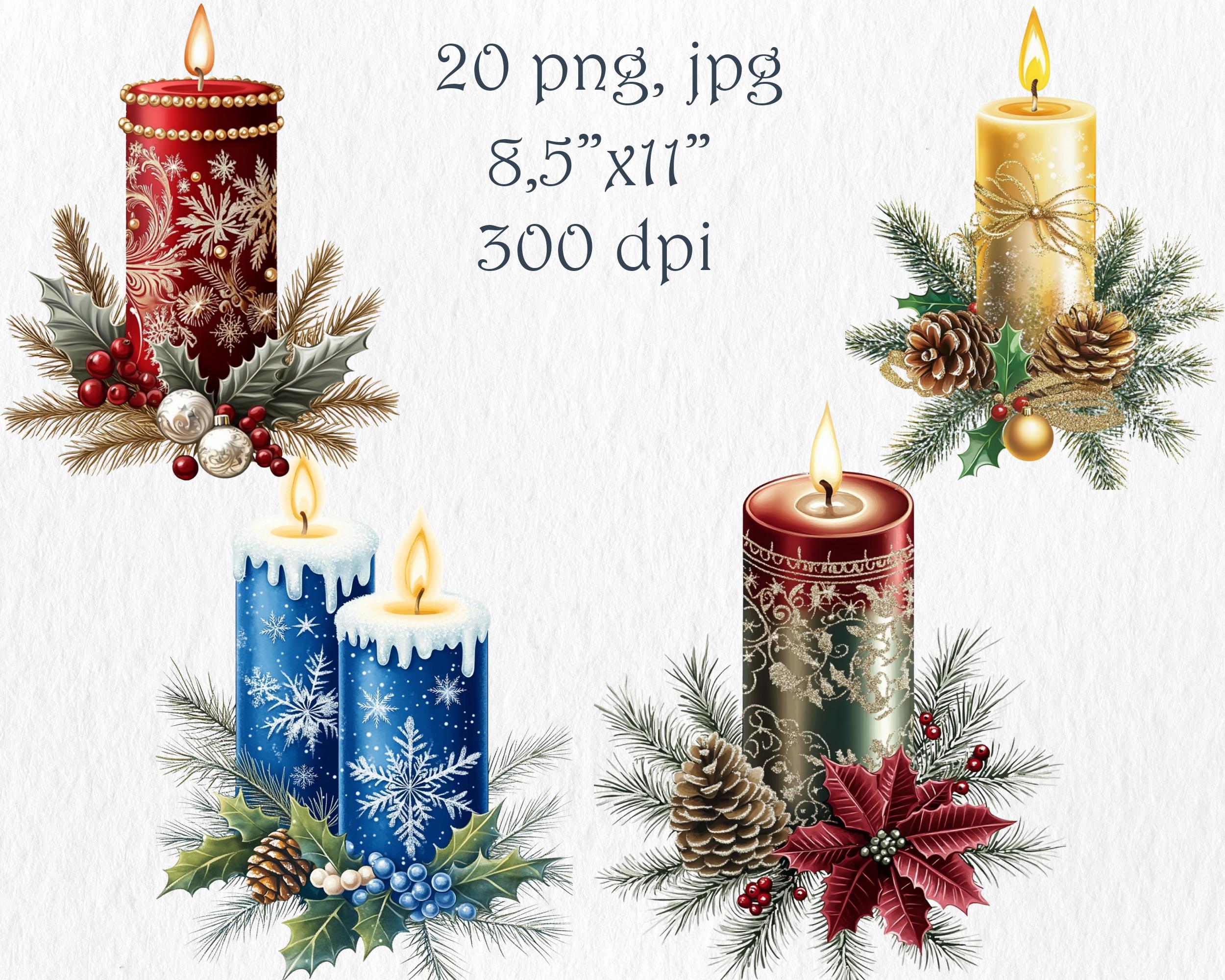 Christmas Candle Clipart Set. Festive Holiday Candles With Ornaments ...