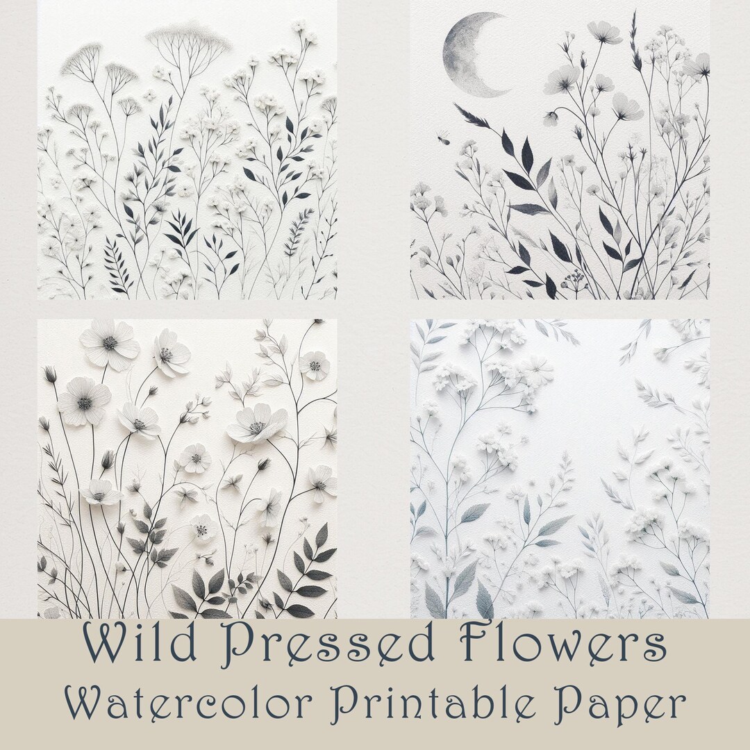Watercolor Texture Floral Printable Paper. Wild Pressed Flowers Digital ...