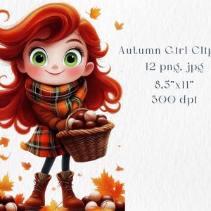Autumn Cute Girl Clipart Set. Cute Red-haired Girl, Fall Illustrations ...