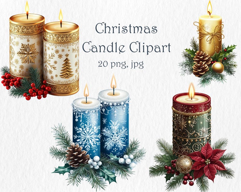 Christmas Candle Clipart Set. Festive Holiday Candles With Ornaments ...