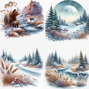 Watercolor Winter Scene 20 Cliparts. Art Print - Boho Christmas Wall ...