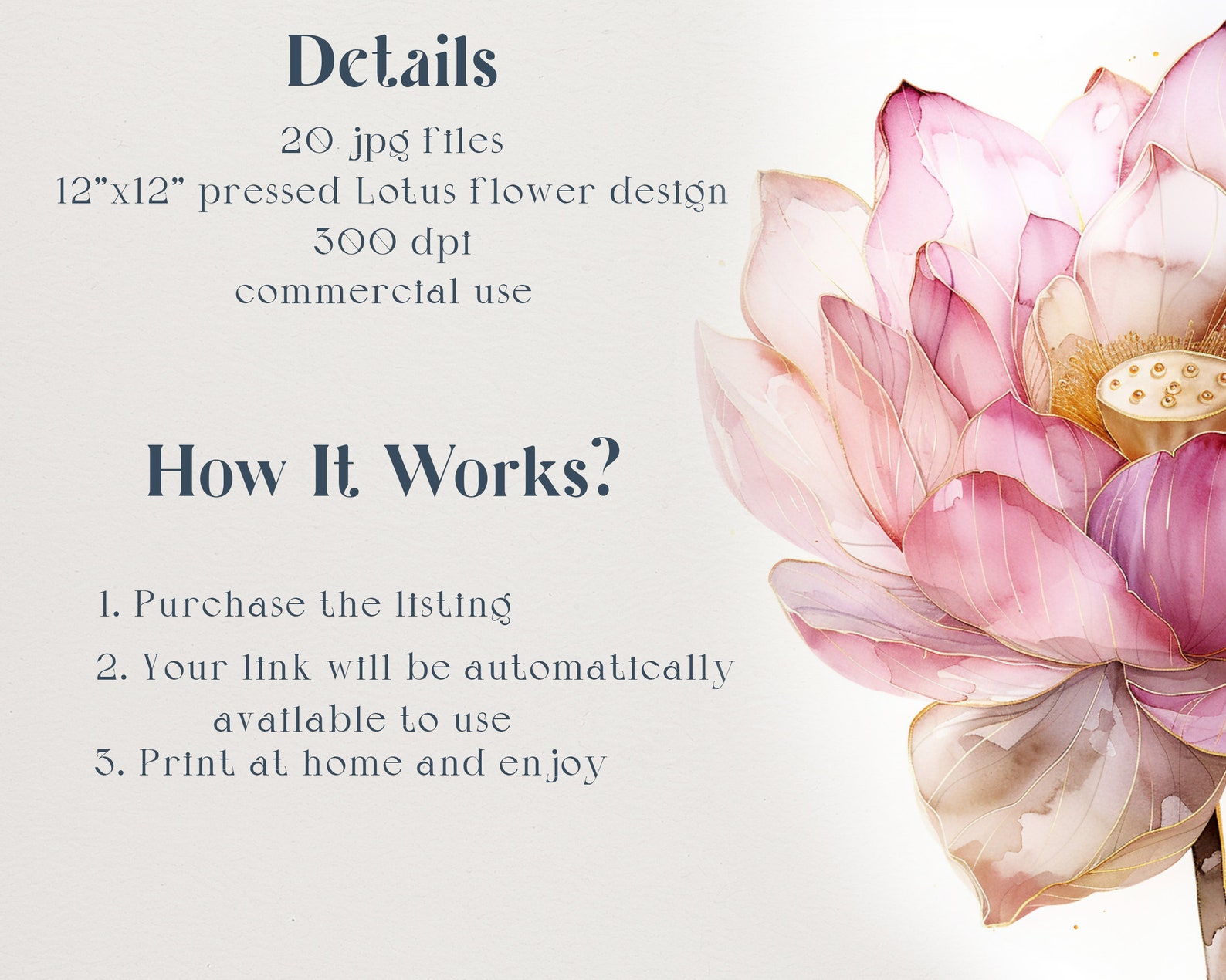 Printable Pressed Lotus Flowers. Digital Pressed Flowers Sublimation ...