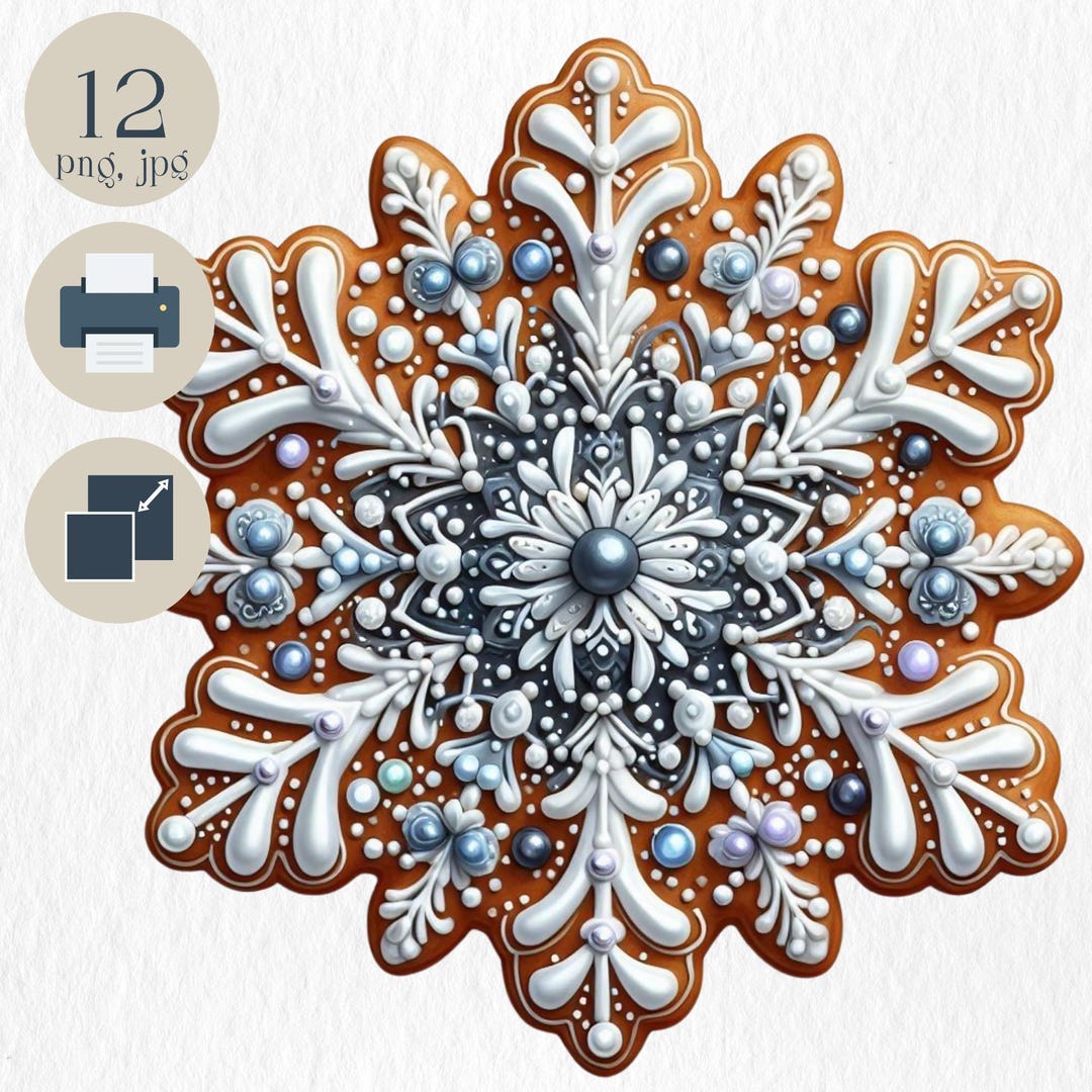 Christmas Gingerbread Snowflake Clipart. Festive Snowflake Design ...