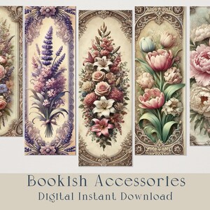 Floral Printable Bookmarks Set, 20 PNG Floral Bookmarks Design ...