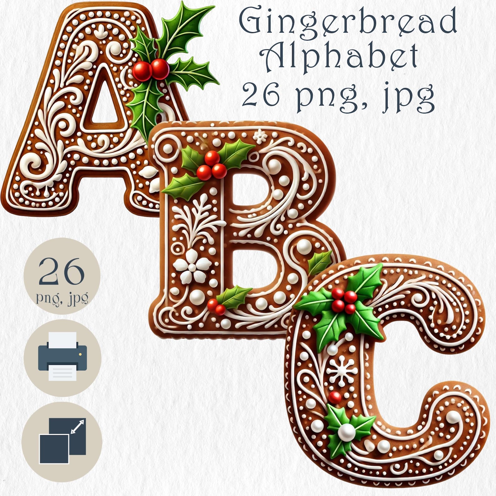 Gingerbread Alphabet Letters Clipart| Christmas Cookie-themed Alphabet ...