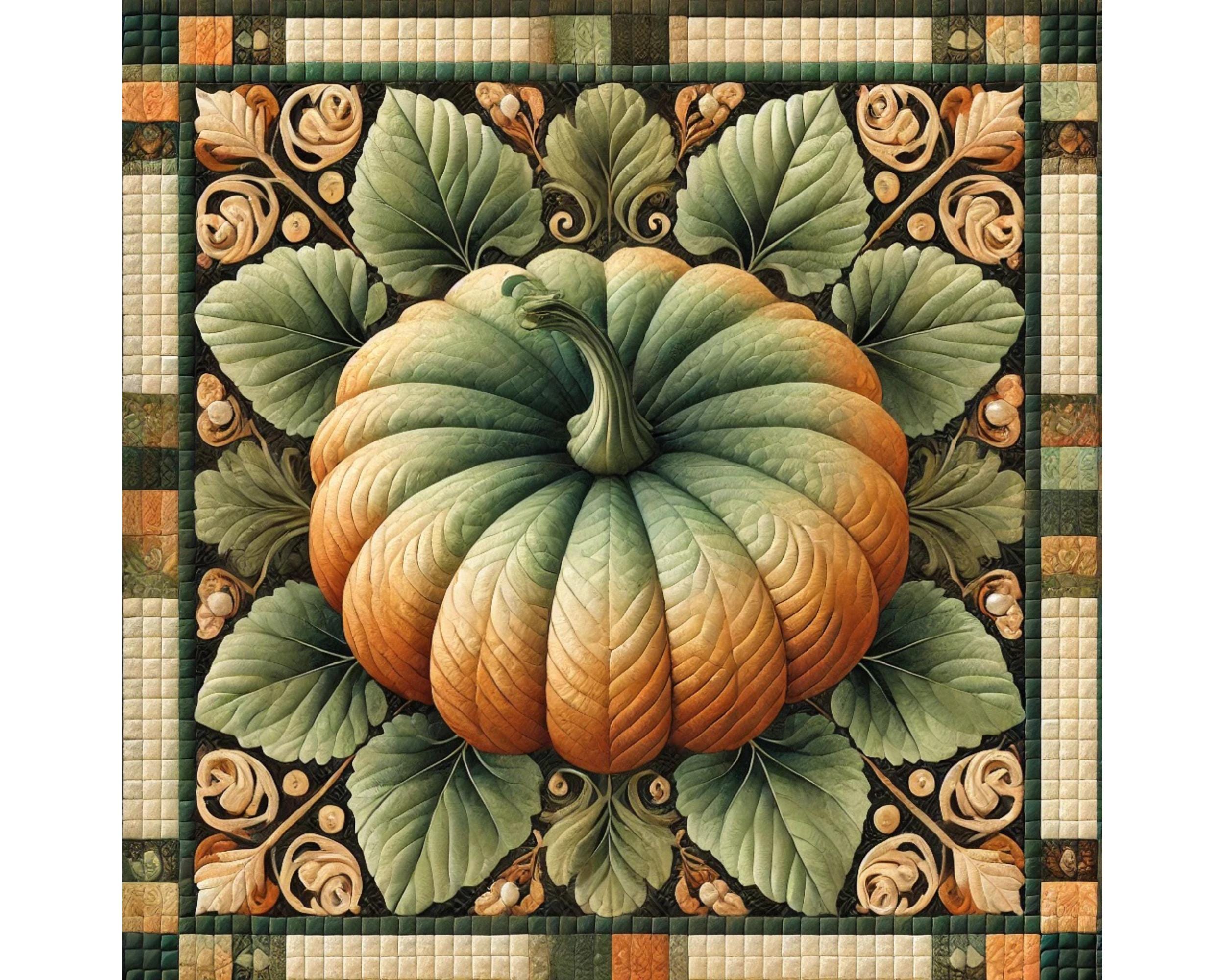 Fall Pumpkin Quilt Art Printable. Cozy Autumn Quilt Patterns Kit ...
