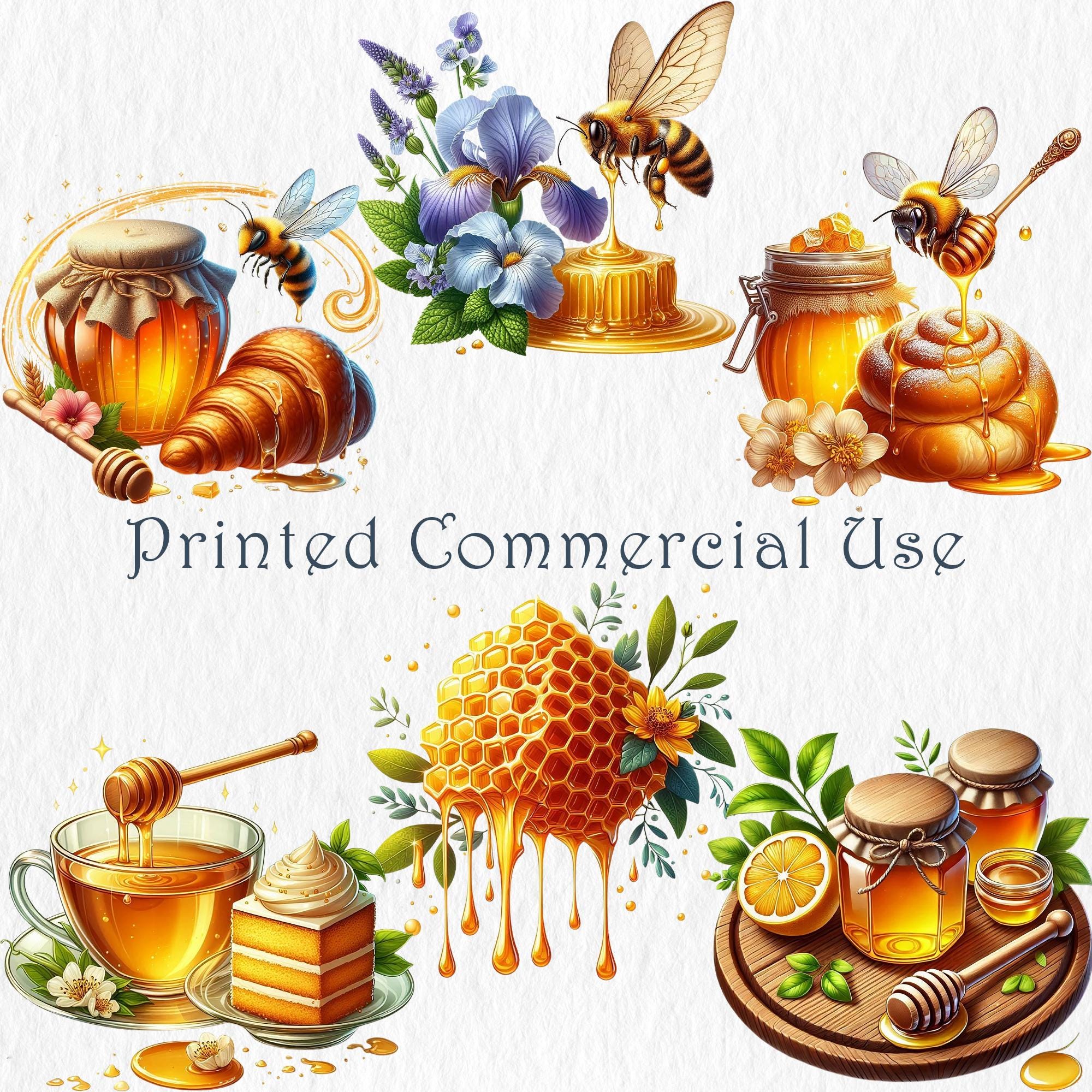 Bee and Honey Clipart Bundle. Watercolor Bees, Honeycomb, Flowers ...