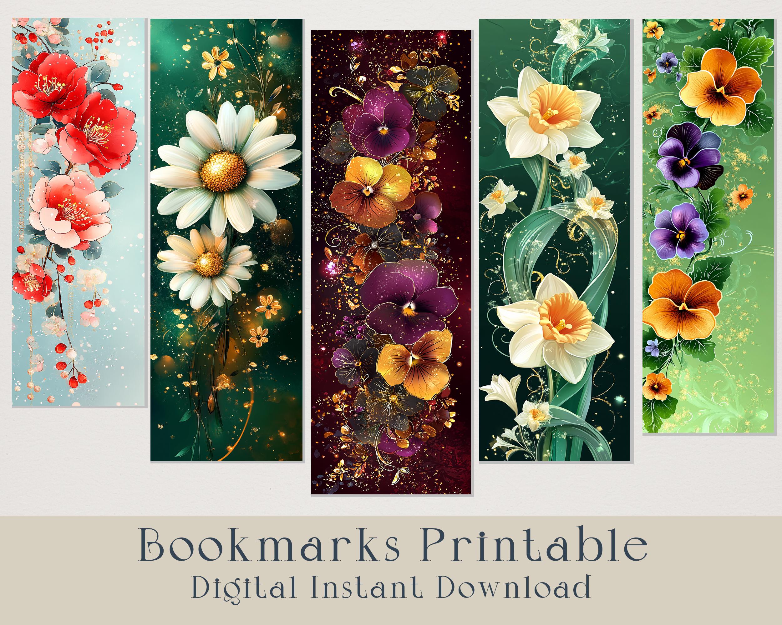 Spring Flowers Bookmarks Printable. Floral Bookmark Digital Instant Download. Aesthetic Book ...