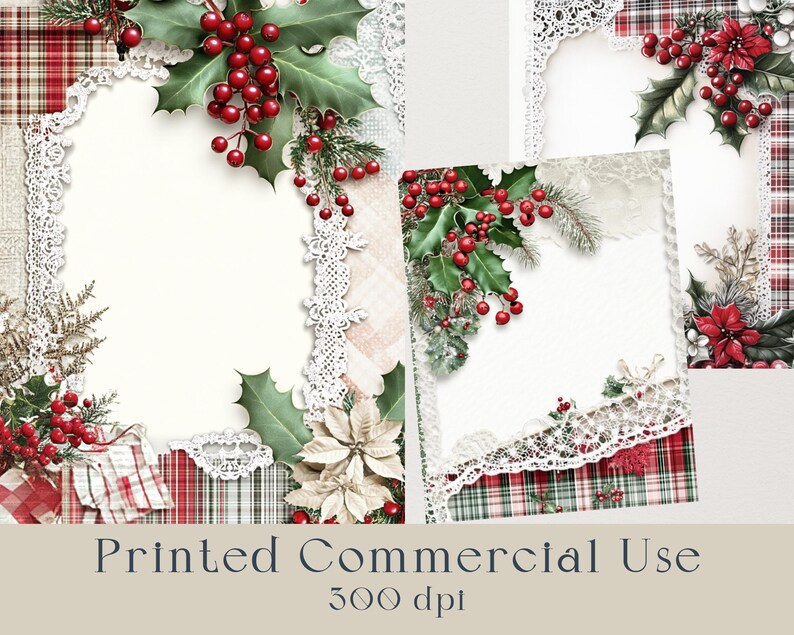 Christmas Holly Leaves Berries Printable Paper Kit, 40 Png. Vintage ...