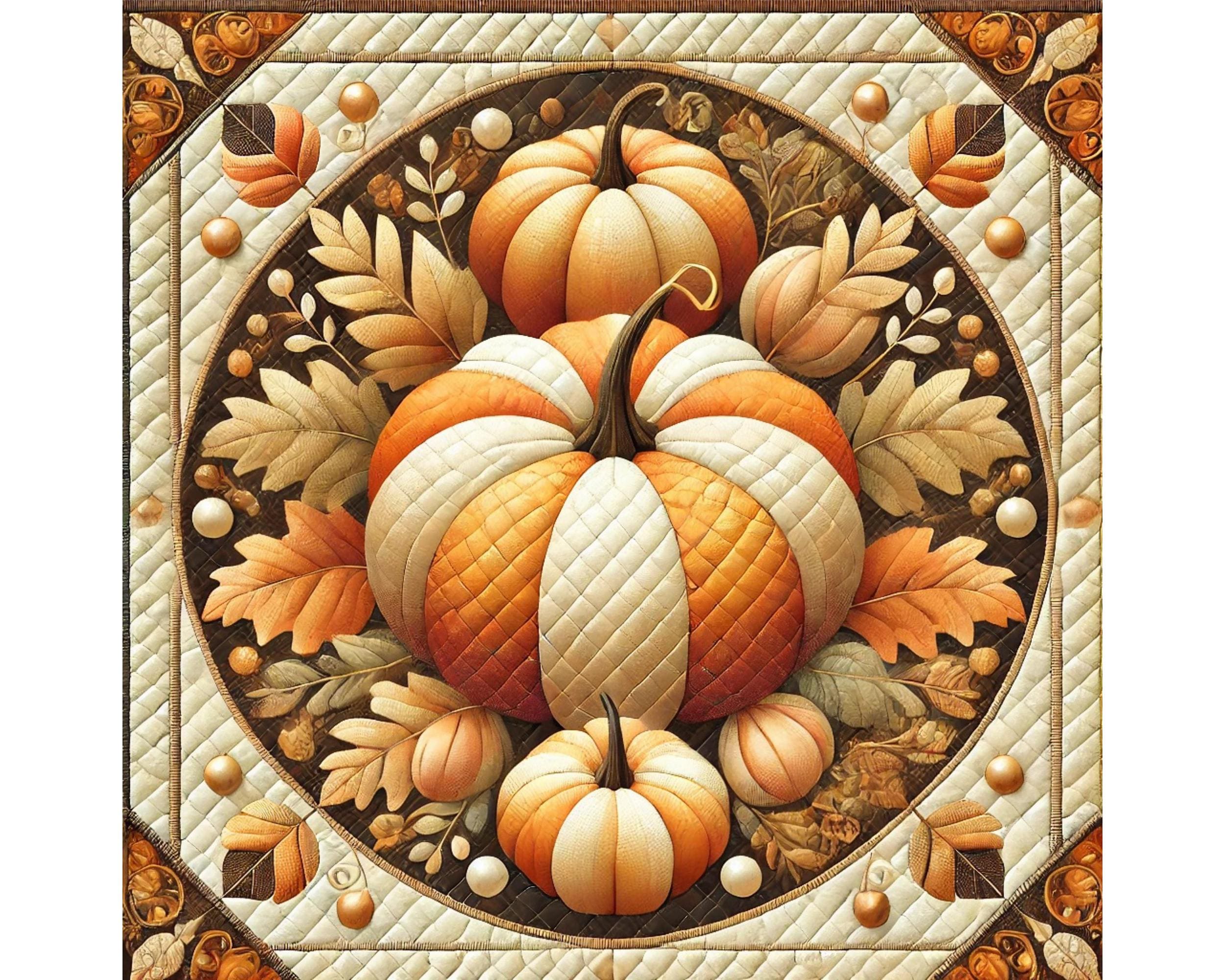 Fall Pumpkin Quilt Art Printable. Cozy Autumn Quilt Patterns Kit ...