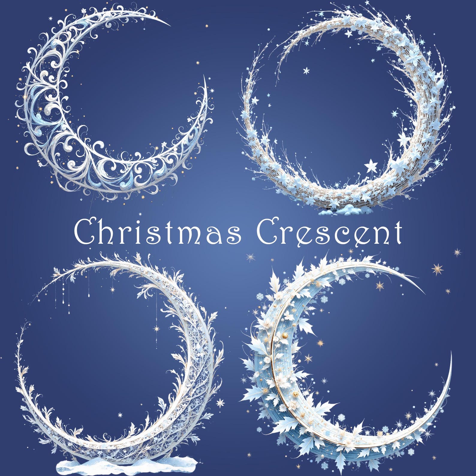Christmas Snowflake Clipart. White Snowflakes, Moon and Crescent PNG ...