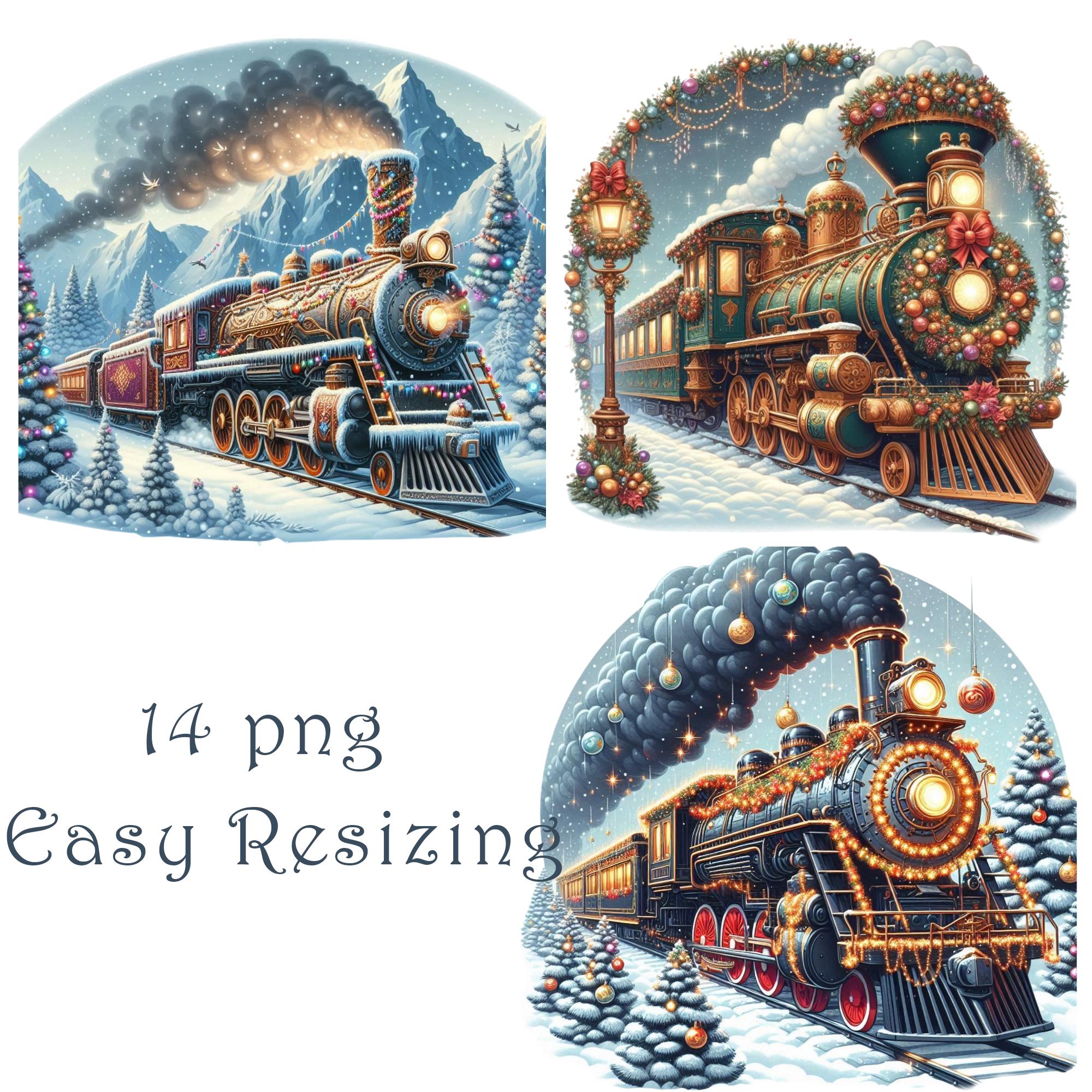 Christmas Train Clipart, Vintage Decor. Festive Train Bundle, 14 Png ...