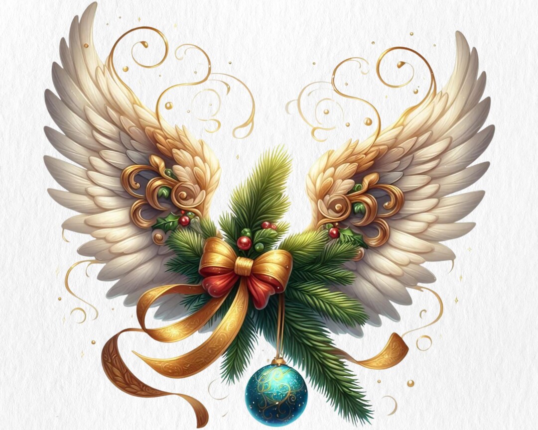 Christmas Angel Wings Clipart. Wall Art, Holiday Decor With Festive ...