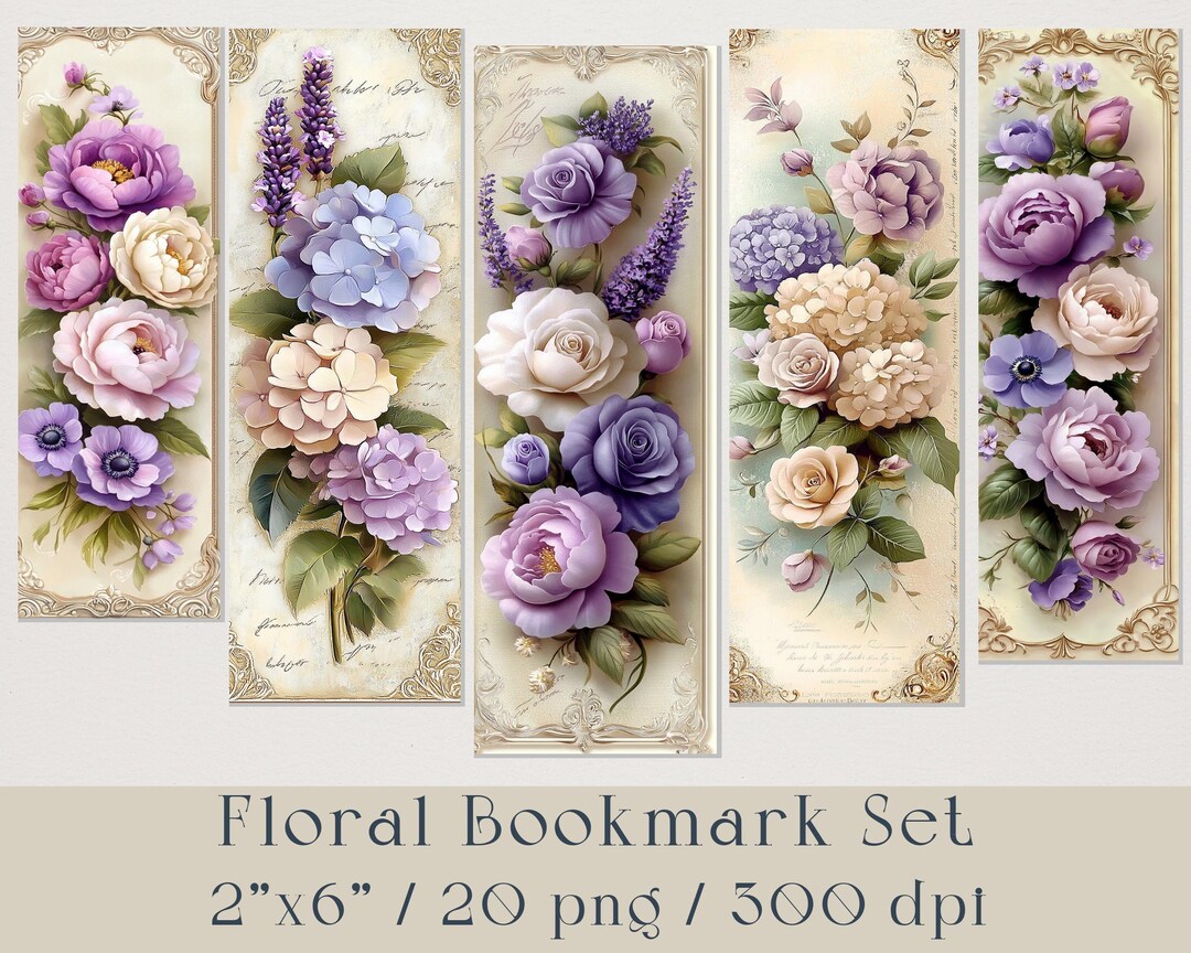 Vintage Floral Bookmarks, Victorian Style, Elegant Botanical Bookmarks ...