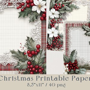 Christmas Holly Leaves Berries Printable Paper Kit, 40 Png. Vintage ...