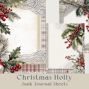 Christmas Holly Leaves Berries Printable Paper Kit, 40 Png. Vintage ...