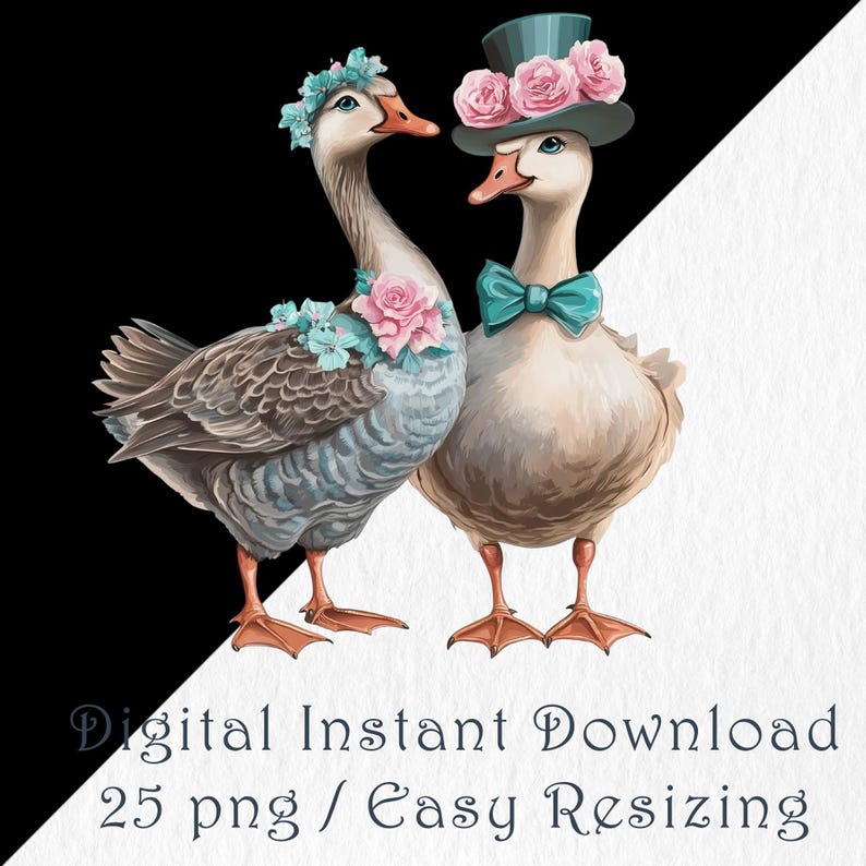 Victorian Goose Clipart Set. Elegant Geese in Hats & Bonnets. Romantic ...