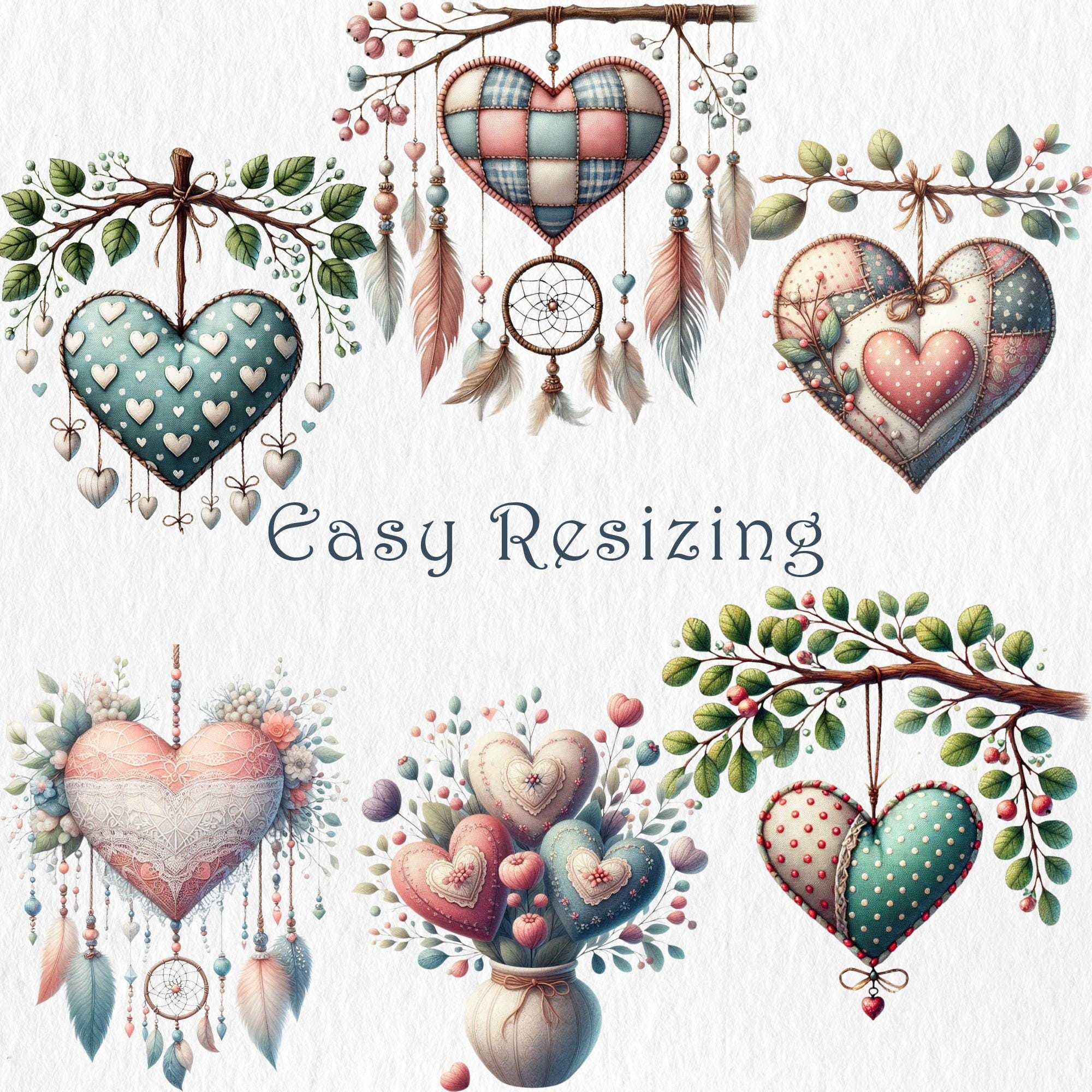Boho Heart Clipart. Boho Hearts Isolated on White PNG & JPG. Rustic ...