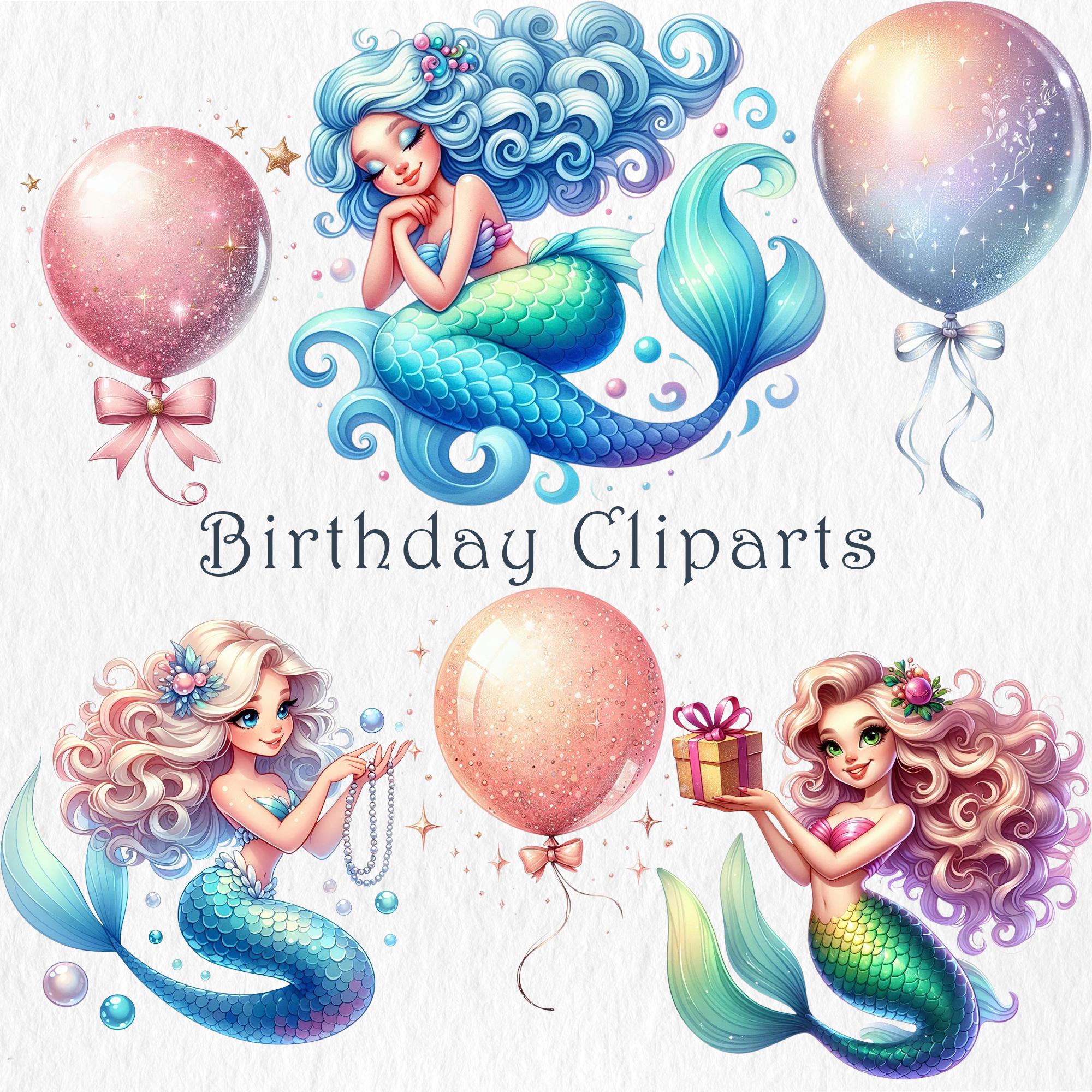 Cute Mermaid Clipart Bundle. Underwater Birthday Graphics. Digital ...