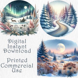 Watercolor Winter Scene 20 Cliparts. Art Print - Boho Christmas Wall ...
