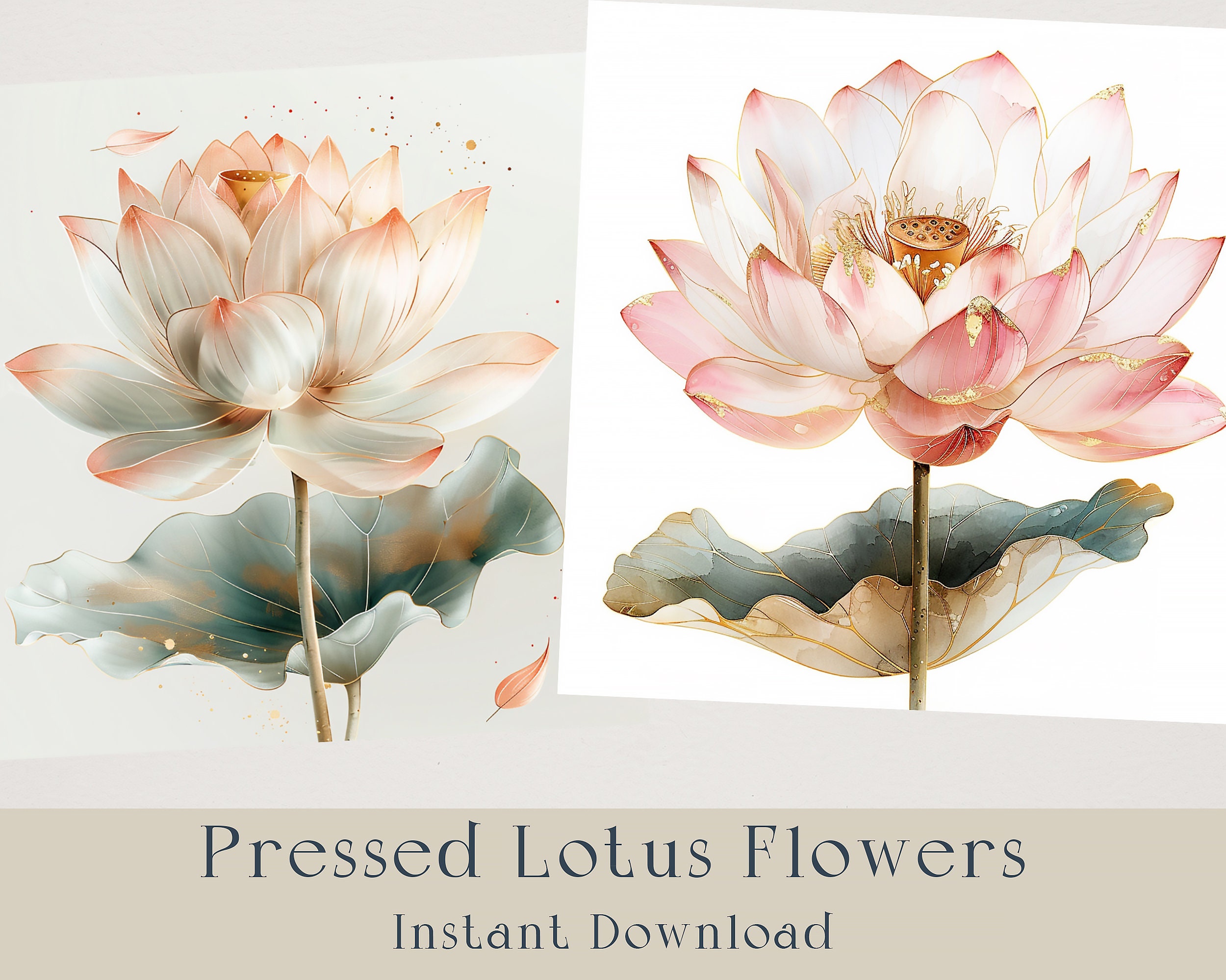 Printable Pressed Lotus Flowers. Digital Pressed Flowers Sublimation ...