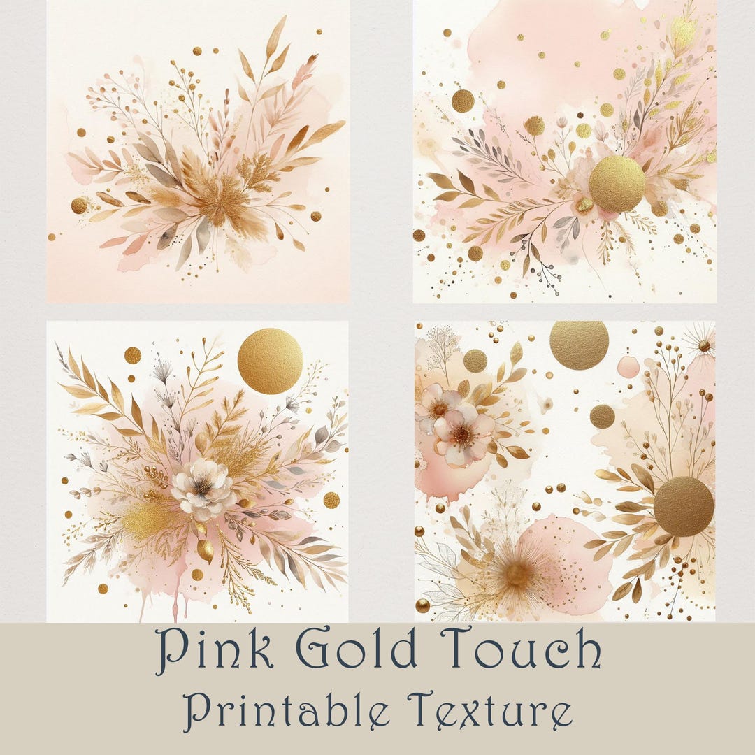 Pink Gold Watercolor Digital Paper, Blush Floral Texture Background ...