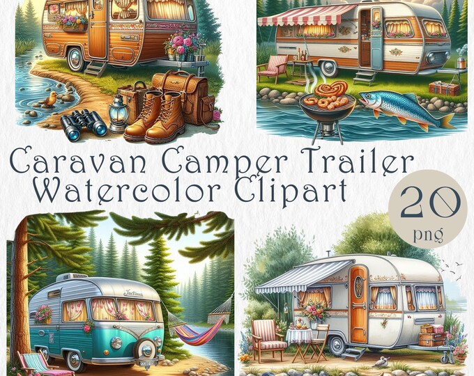 Watercolor Caravan Clipart PNG, Vintage Camper Travel Graphics for ...