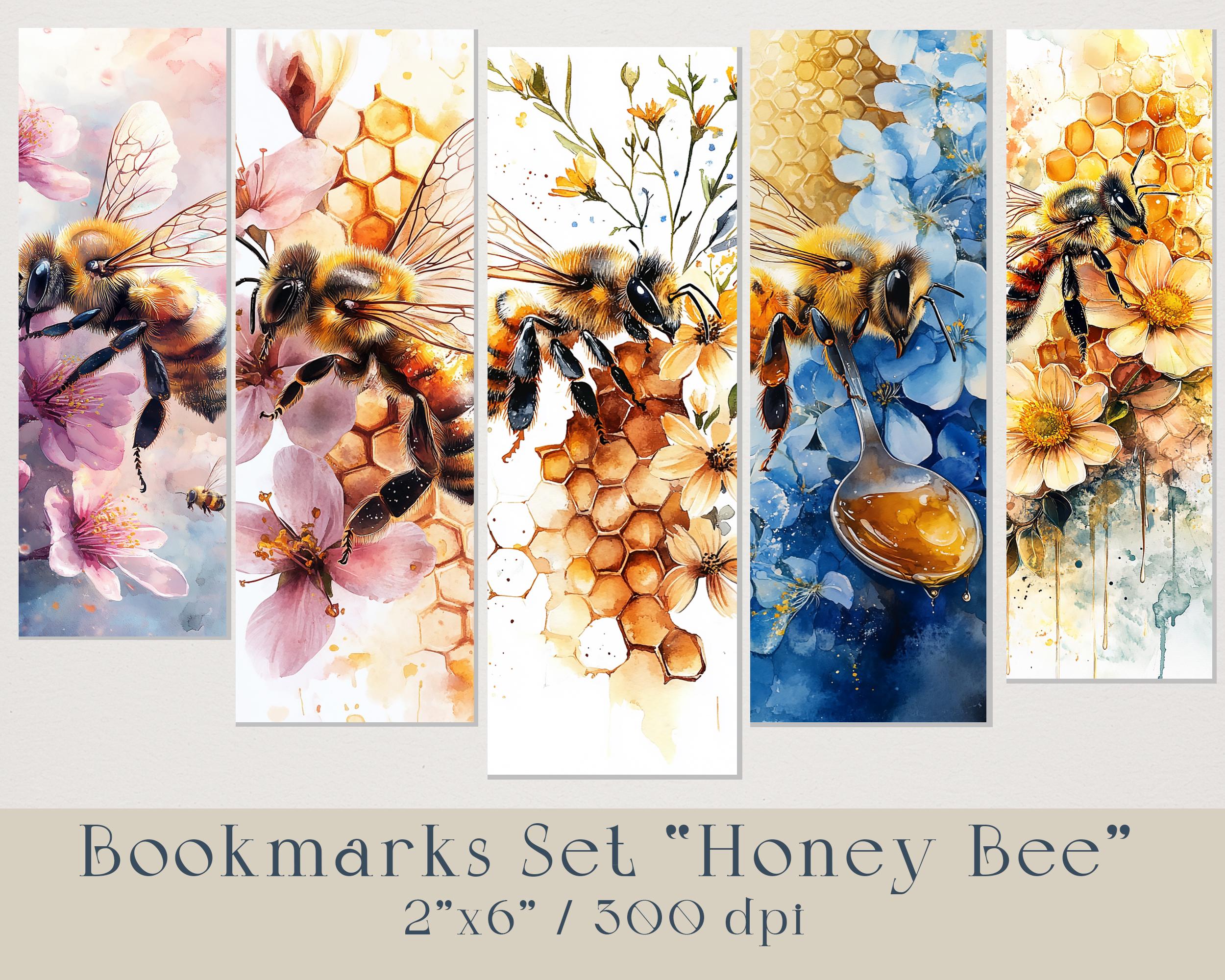 Honey Bee Watercolor Printable Bookmarks Set. Digital Instant Download ...