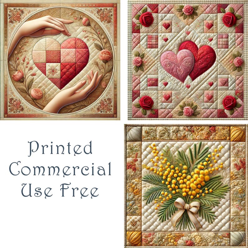Heart Patchwork Quilt Art Clipart Set. Romantic Valentine's Day Heart ...