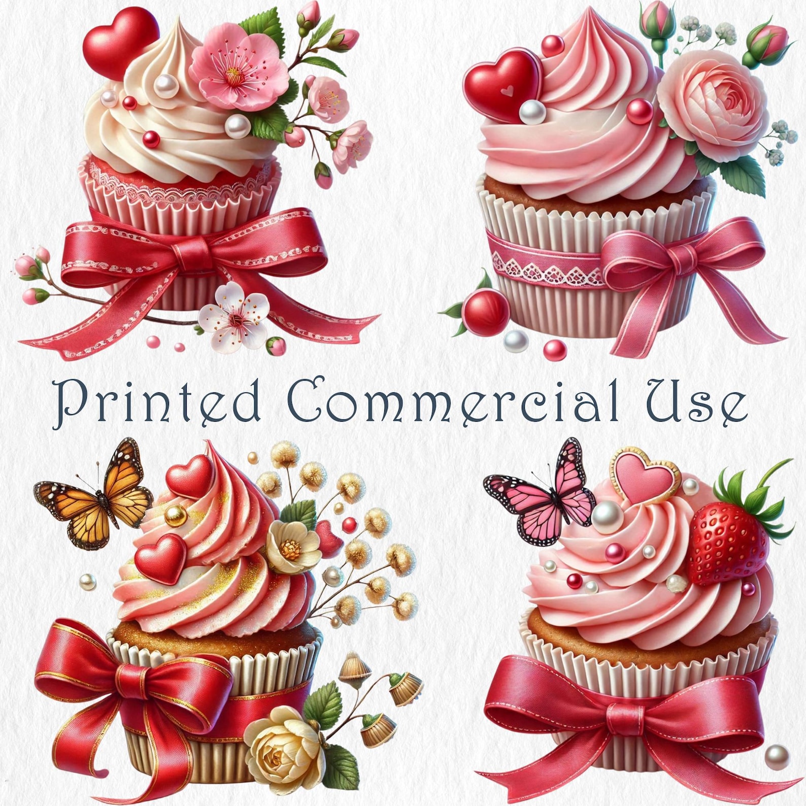 Valentines Day Heart Cupcake Clipart. Pink Frosting, Red Bow PNG, Cute ...