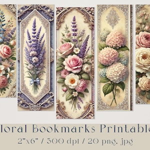 Floral Printable Bookmarks Set, 20 PNG Floral Bookmarks Design ...