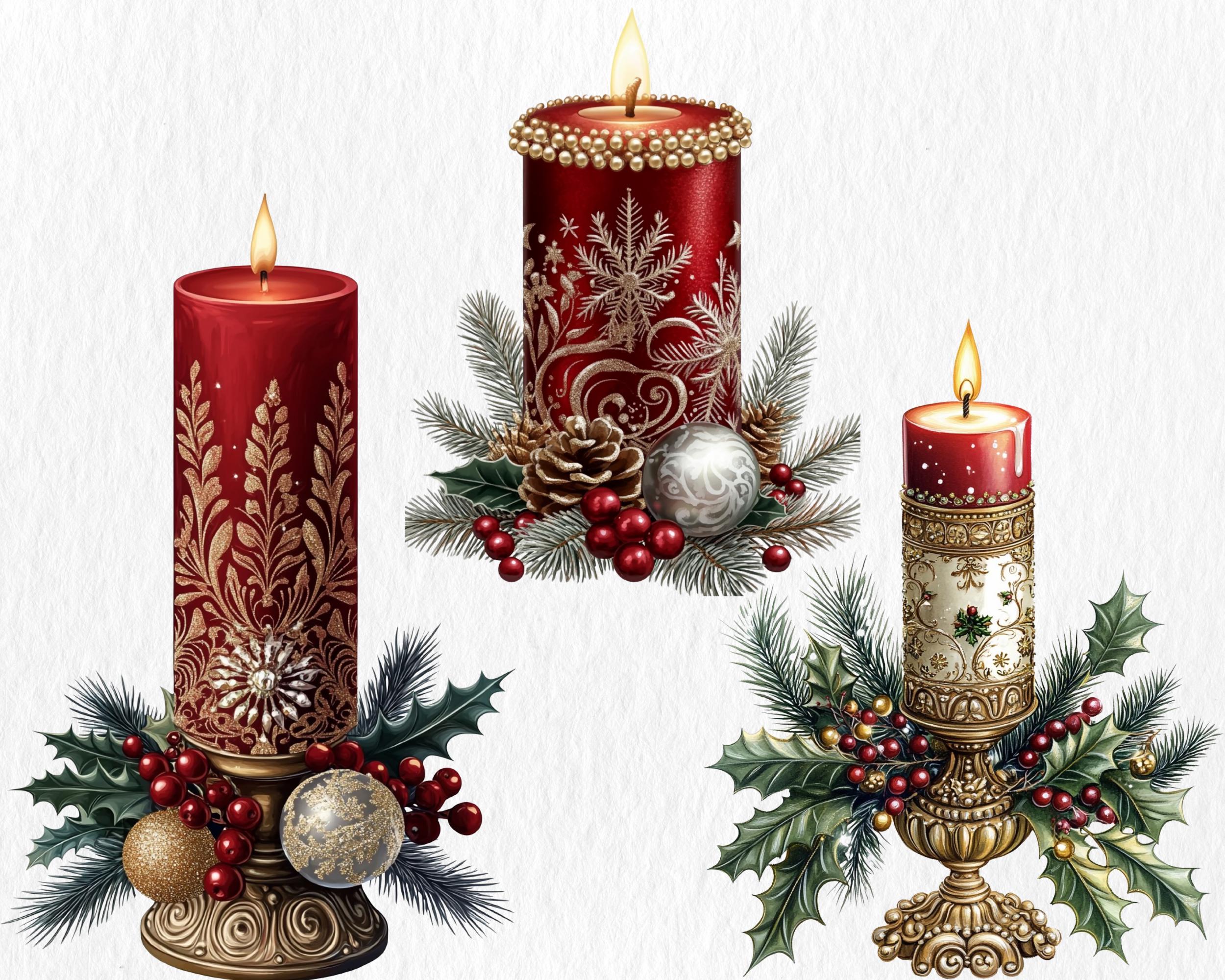 Christmas Candle Clipart Set. Festive Holiday Candles With Ornaments ...