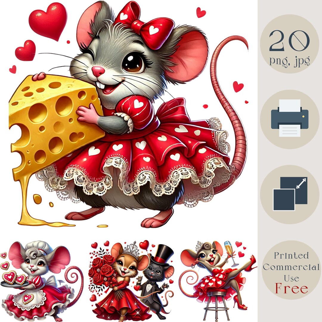 Valentines Day Cute Mouse Clipart. Cute Mice With Cheese, Cookies ...
