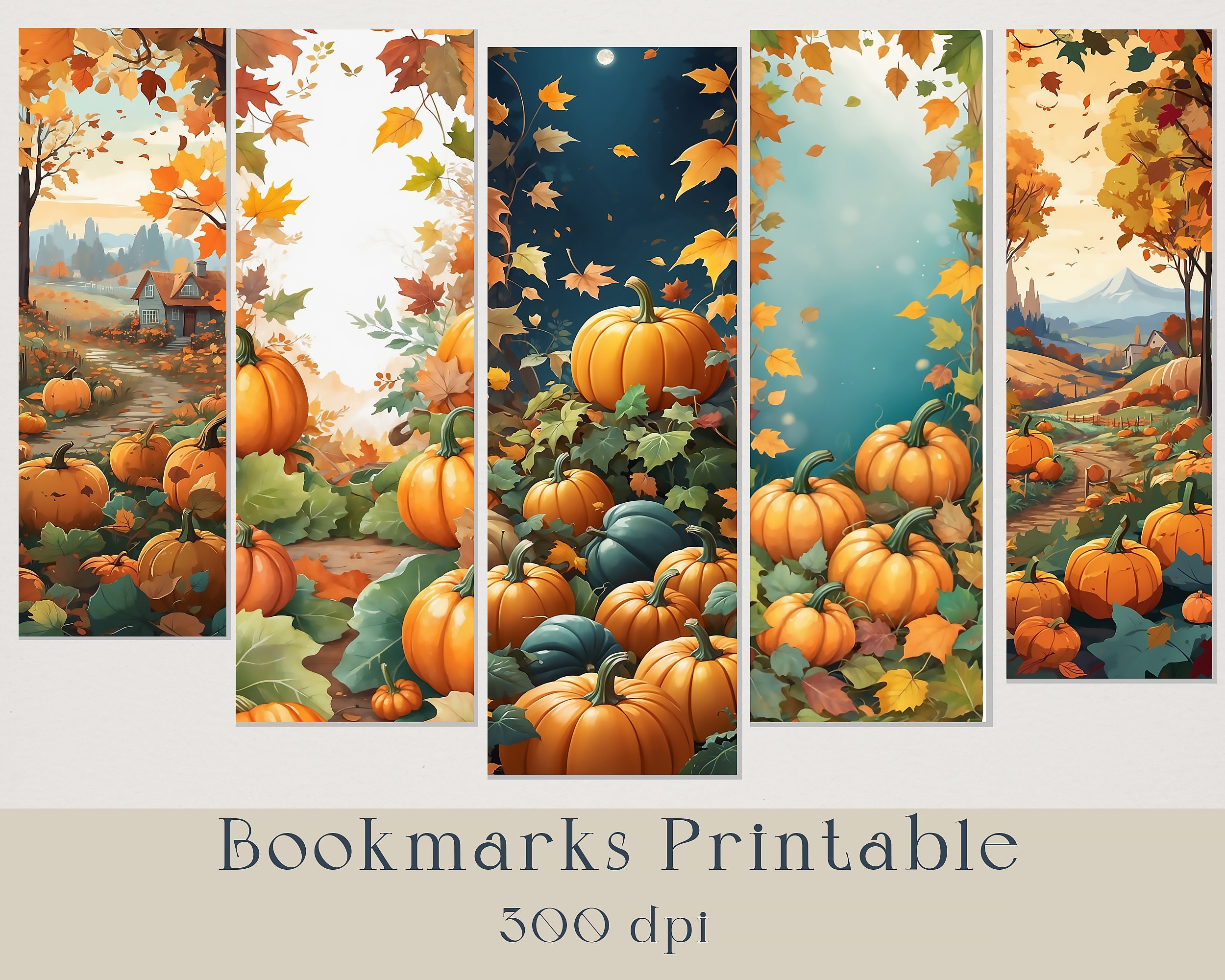 Halloween, Pumpkins, Autumn Printable Bookmark. Autumn Pumpkin Digital ...