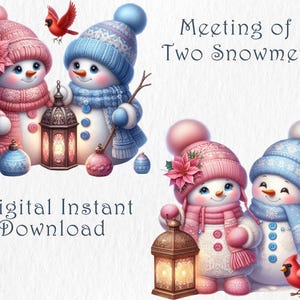 Christmas Snowmen Clipart, Winter Snowman Duo Digital Illustrations ...