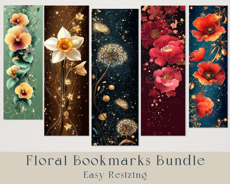 Spring Flowers Bookmarks Printable. Floral Bookmark Digital Instant Download. Aesthetic Book ...