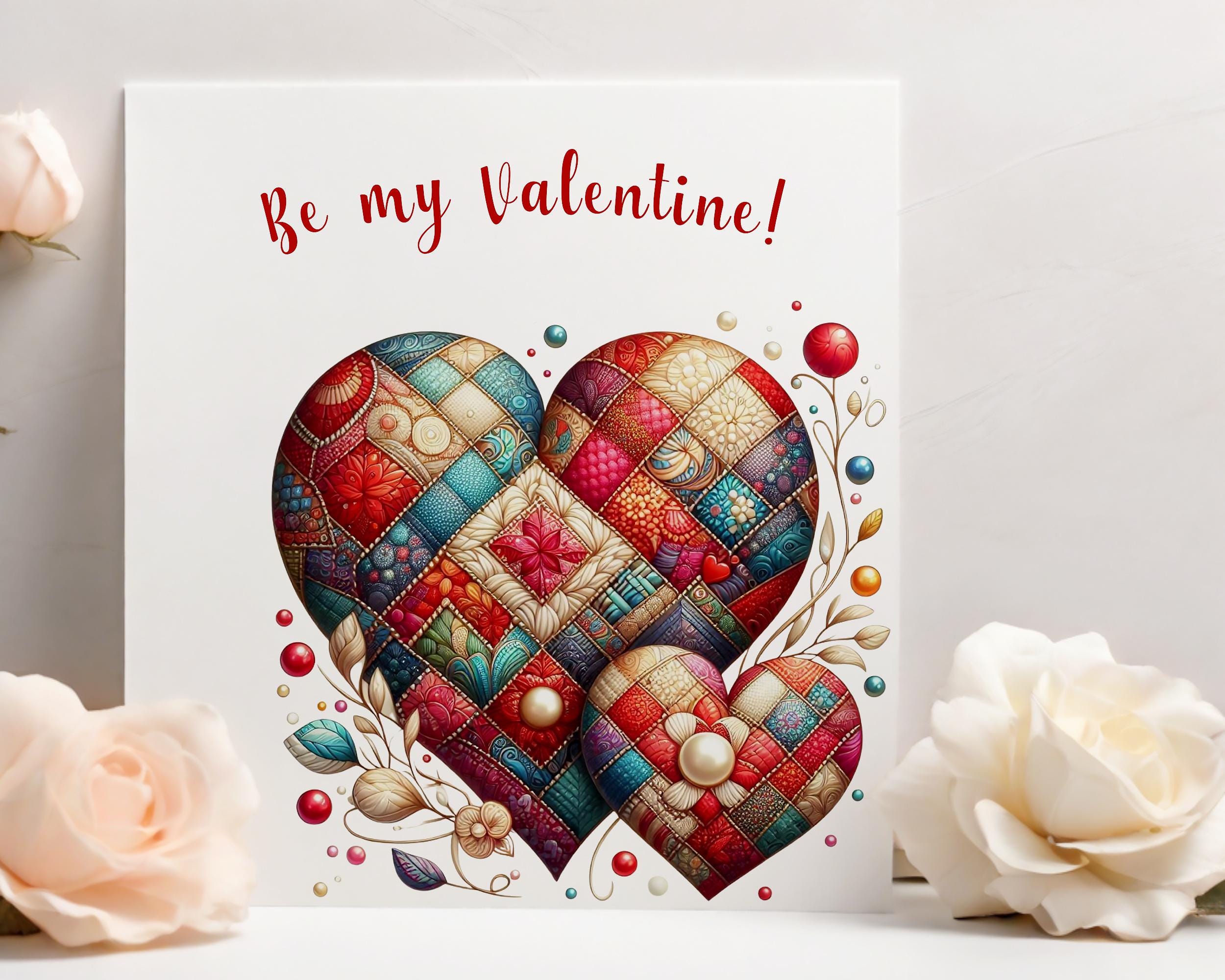 Heart Quilt Art Patchwork Clipart Set. Romantic Valentine's Day Hearts ...