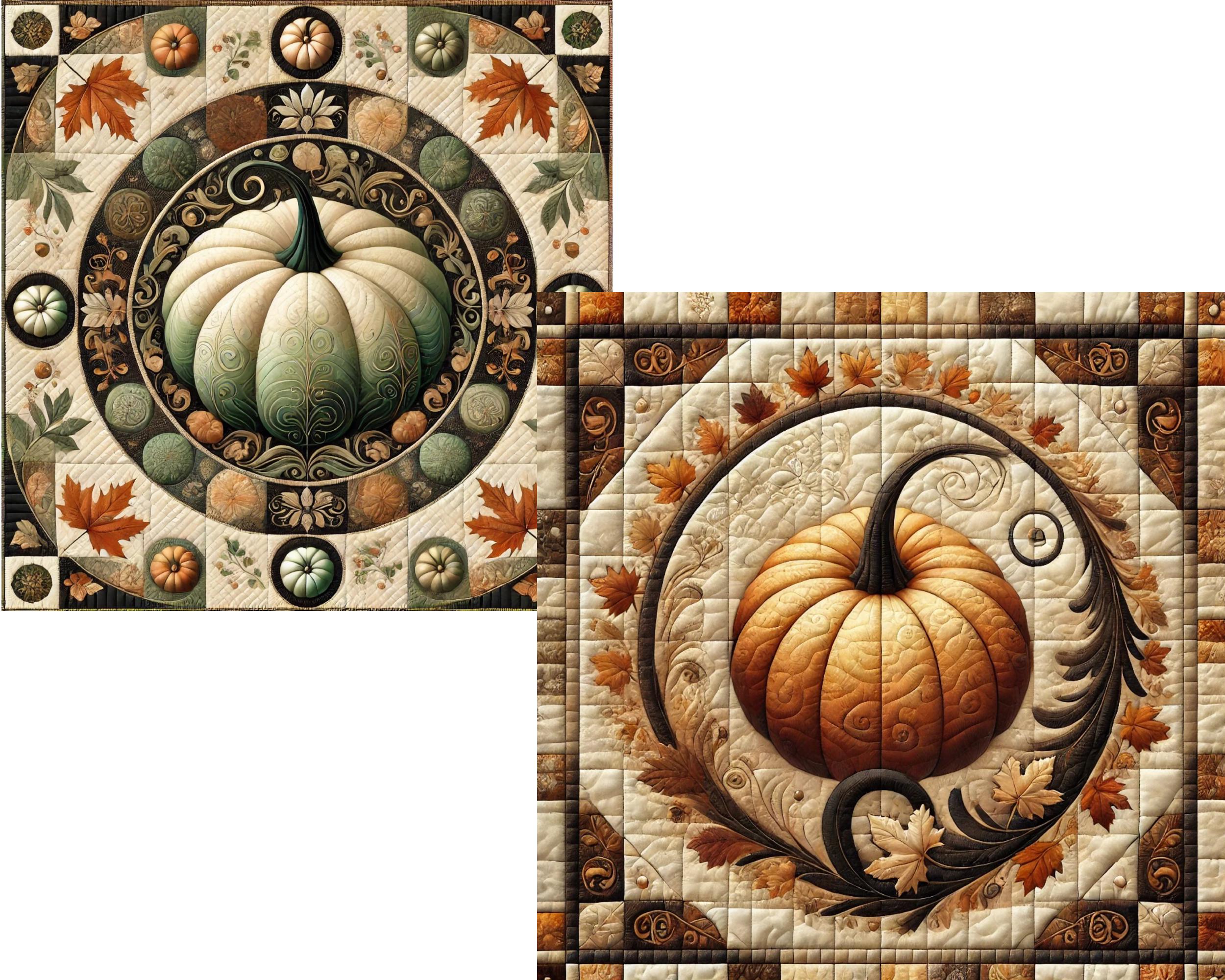 Fall Pumpkin Quilt Art Printable. Cozy Autumn Quilt Patterns Kit ...