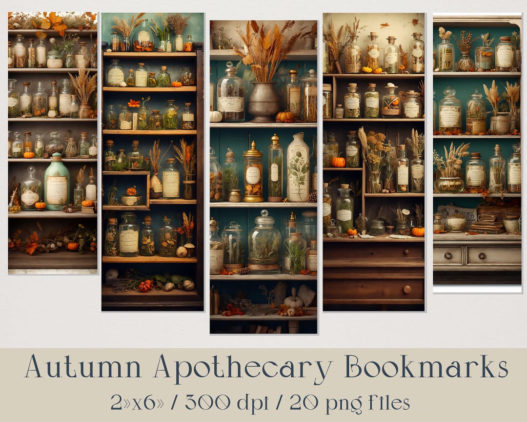 Magical Autumn Apothecary Bookmarks Printable Set, 20 Png. Digital ...