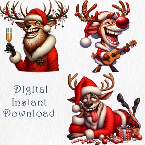 Christmas Quirky Reindeer Clipart Bundle. Quirky Cute Reindeer 12 PNG ...
