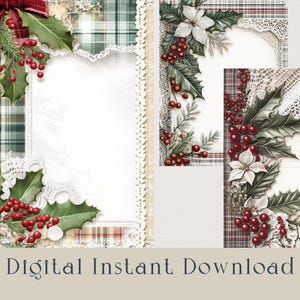 Christmas Holly Leaves Berries Printable Paper Kit, 40 Png. Vintage ...
