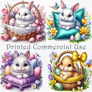 Easter Bunny Clipart Bundle. Cute Easter Rabbits With Flowers & Eggs ...
